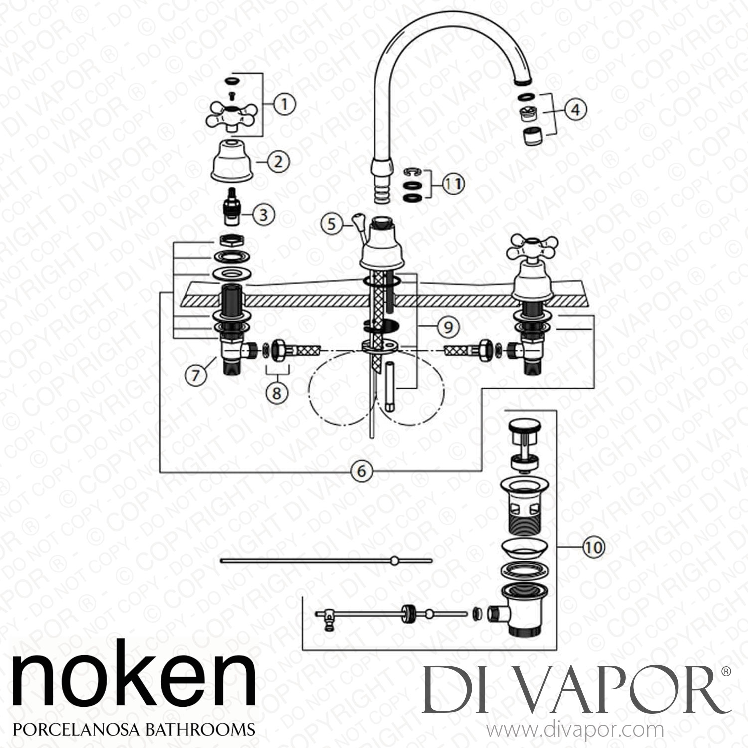 Noken Porcelanosa Feis 3 Hole Basin Mixer (100038538) Spare Parts