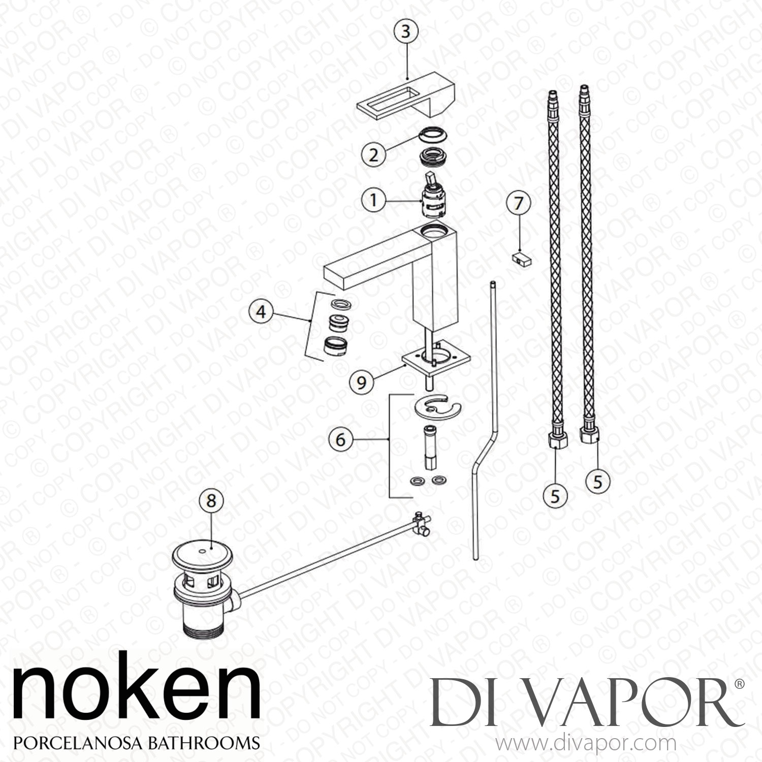 Noken Porcelanosa Irta Single Lever Basin Mixer (100038688) Spare Parts