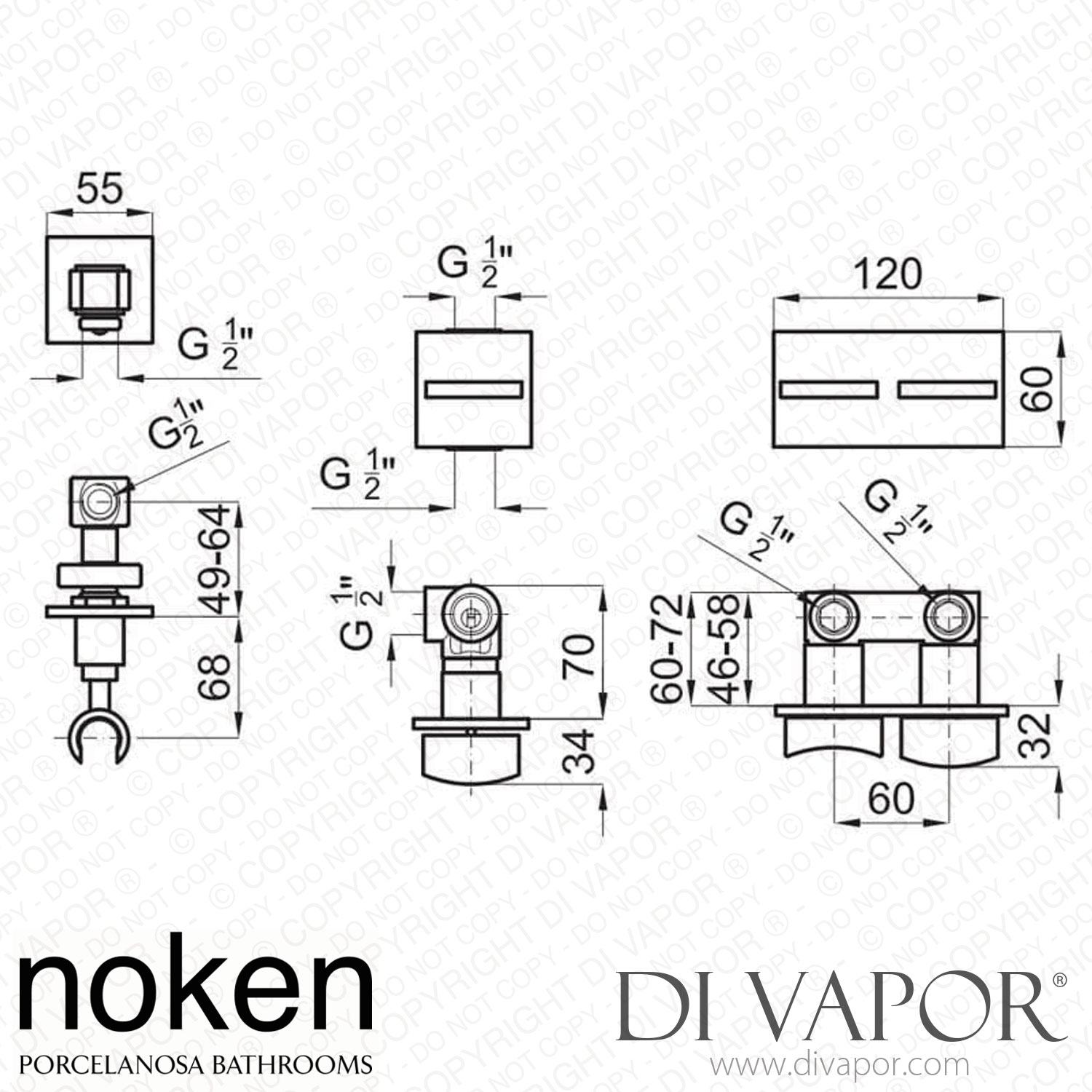 Noken Porcelanosa Imagine 3 Hole Wall Mounted Bath (100038829) Spare Parts