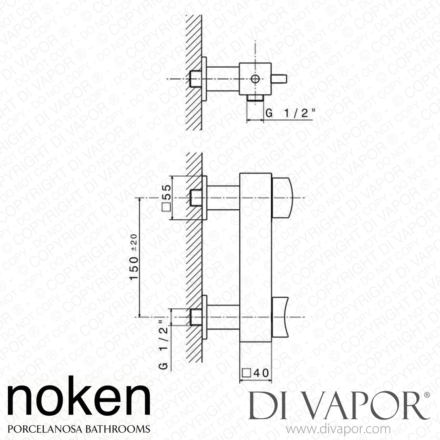 Noken Porcelanosa Imagine Wall Mounted Exposed Shower Mixer (100038832 ...