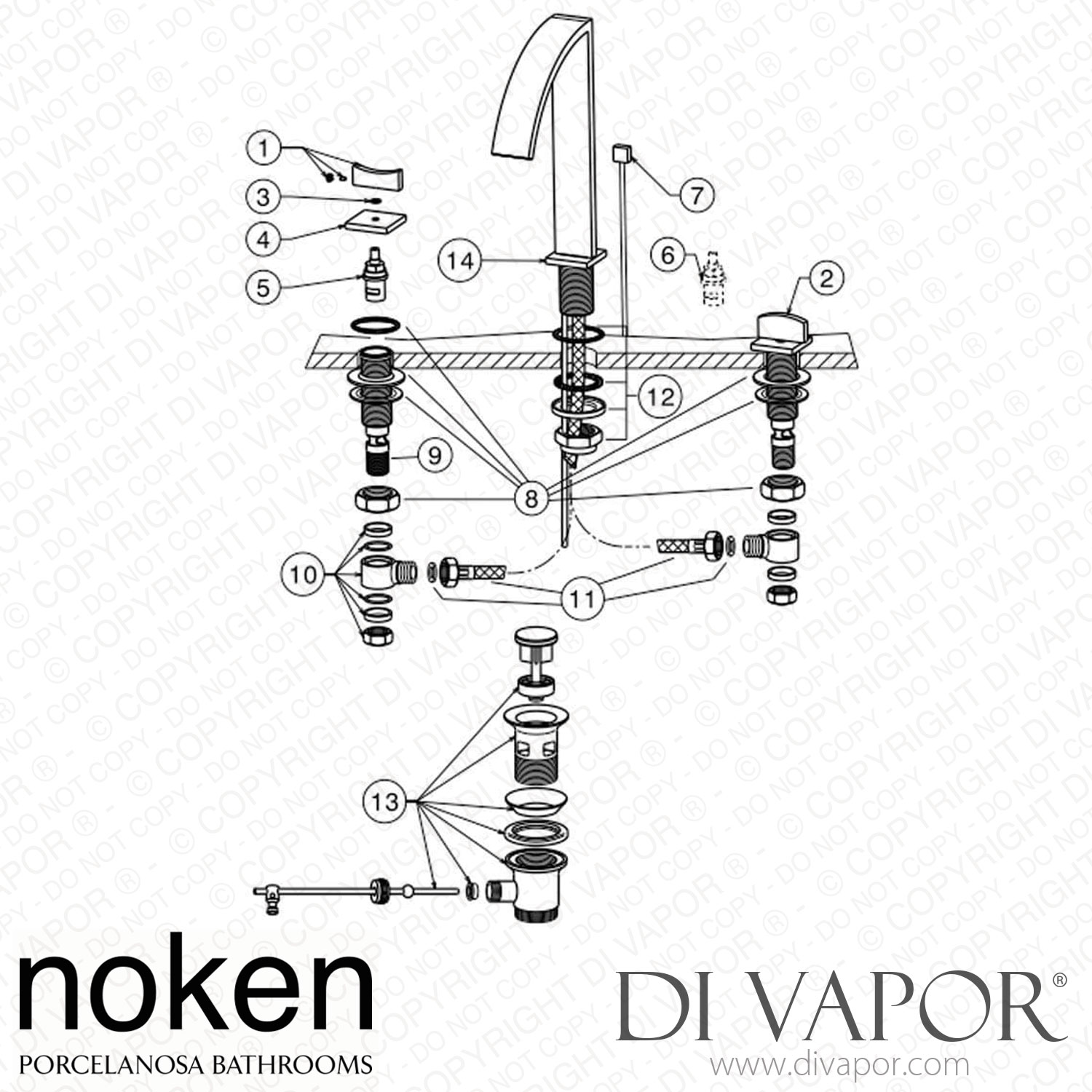 Noken Porcelanosa Imagine 3 Hole Basin Mixer (100038837) Spare Parts