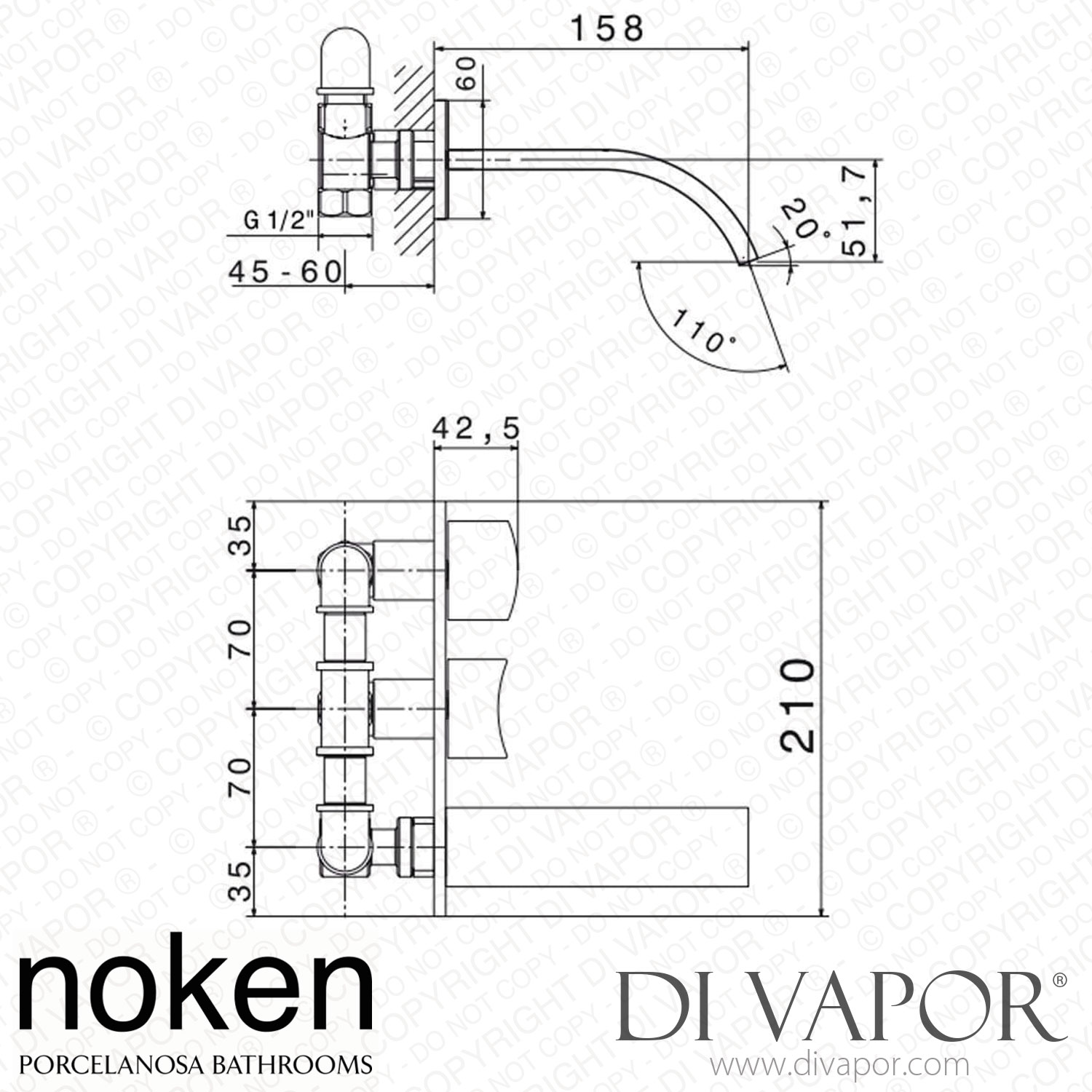 Noken Porcelanosa Imagine Wall Mounted Basin Mixer (100038843) Spare Parts