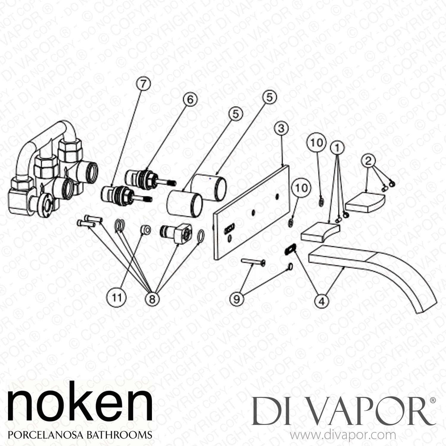 Noken Porcelanosa Imagine Wall Mounted Basin Mixer (100038843) Spare Parts