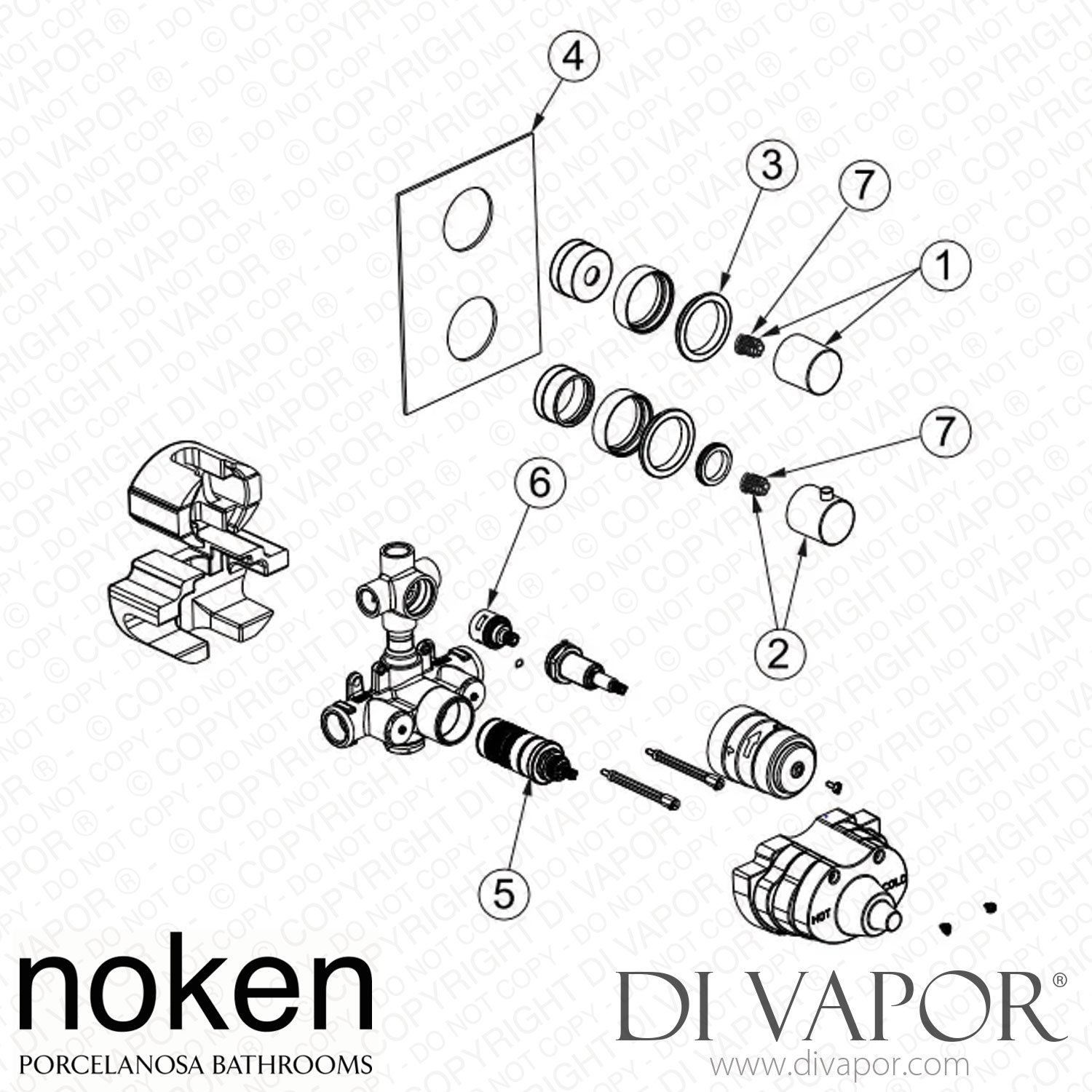 Noken Porcelanosa Urban Concealed Thermostatic 3 Ways (100063389) Spare Parts