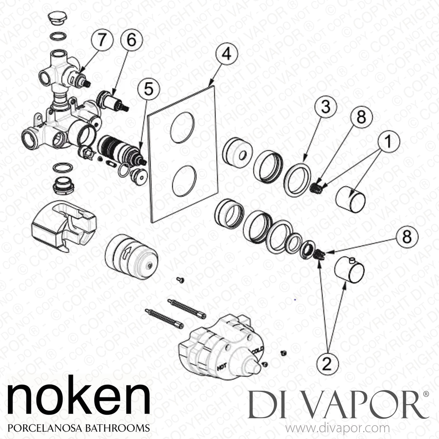 Noken Porcelanosa Urban Concealed Thermostatic 2 Ways (100063403) Spare Parts