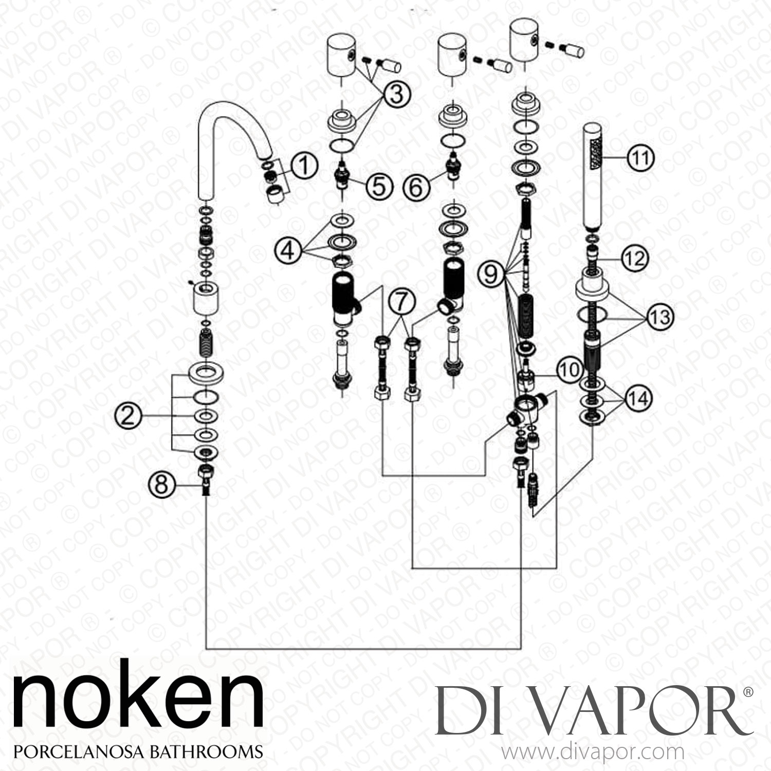 Noken Porcelanosa Noken Five Hole Deck-Mounted Bathroom Taps (100065743 ...