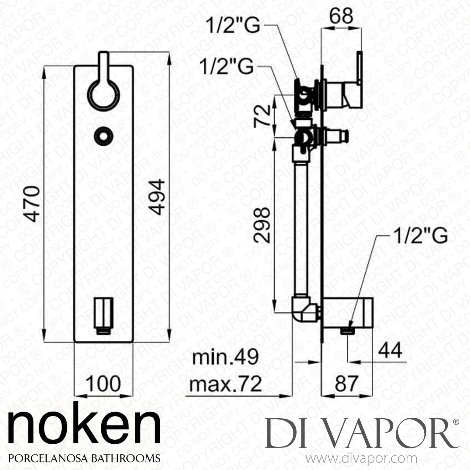 Noken Porcelanosa Urban Shower Valve With Diverter (100093552) Spare Parts