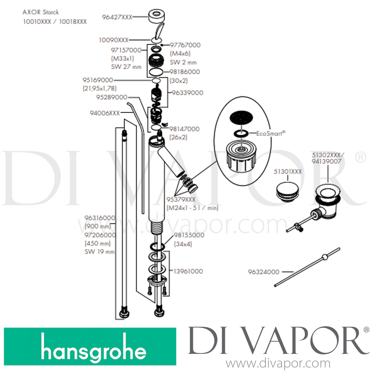 Hansgrohe 10010000 AXOR Starck Classic Single Lever Basin Mixer 70 with ...