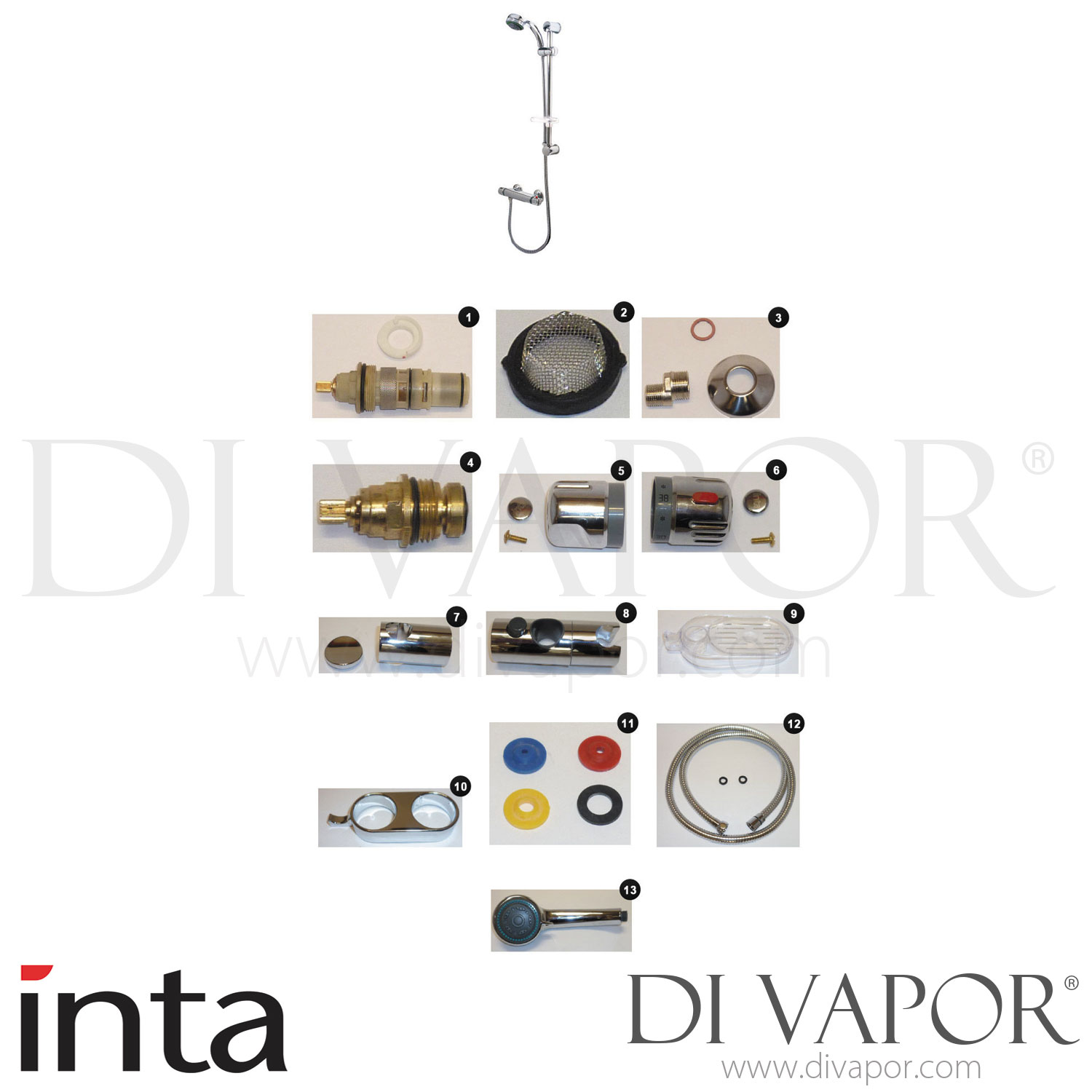 Inta 10014CP Ion Thermostatic Bar Shower CW Flexible Slide Rail Spare Parts