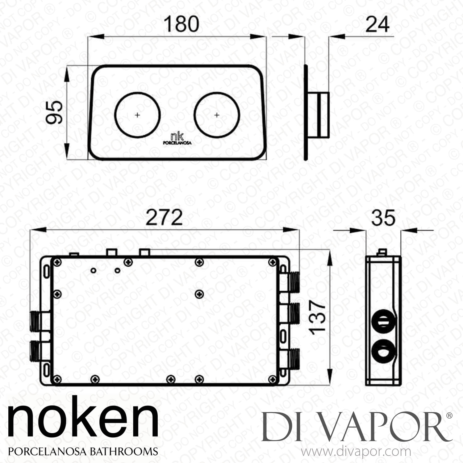 Noken Porcelanosa Pure Line Digital Thermostat 3 Outputs 2 Control Buttons (100180969) Spare Parts