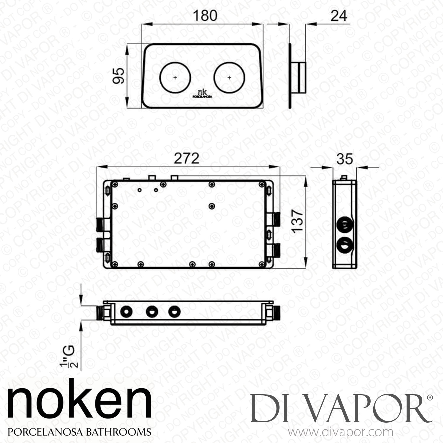 Noken Porcelanosa Pure Line Digital Thermostat 2 Outlets With 2 Control Buttons (100180989 ...