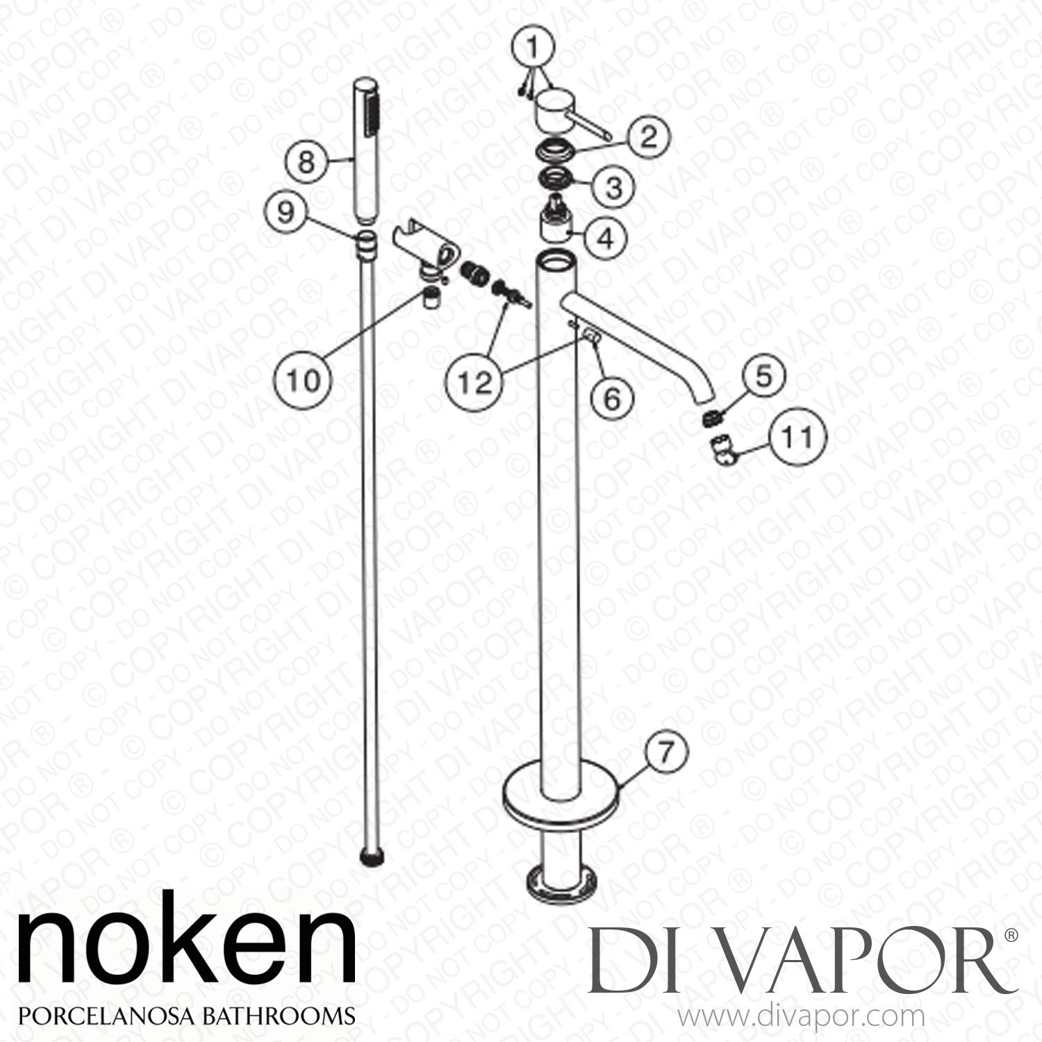 Noken 100209456 Floor Mounted Single Lever Bath Shower Mixer Spare ...