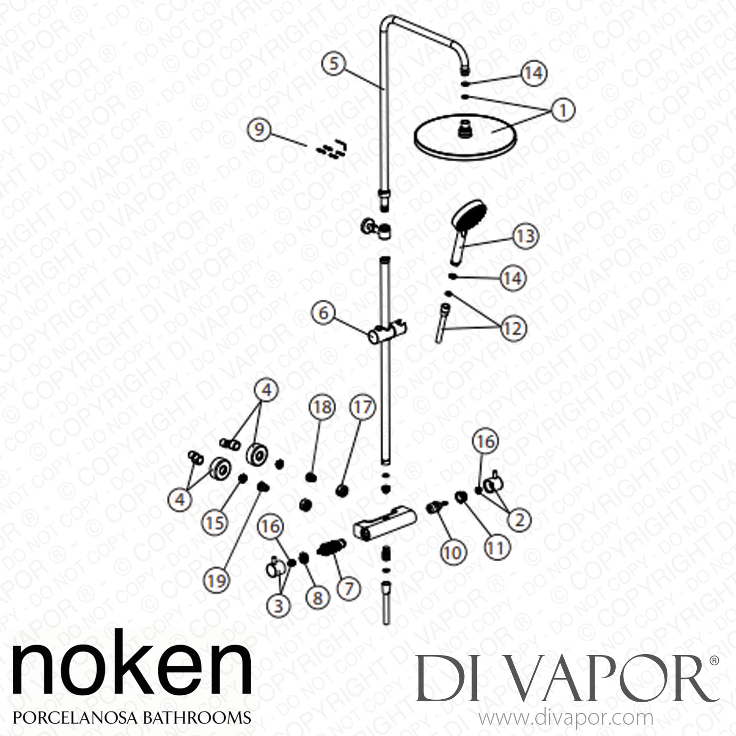 Noken Thermostatic Shower Column with Built-In Wax Thermoelement with ...