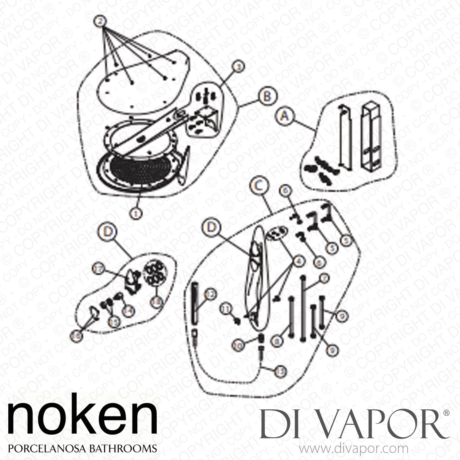 Noken 100239049 Shower Column with Headshower Spare Parts (Porcelanosa NK)