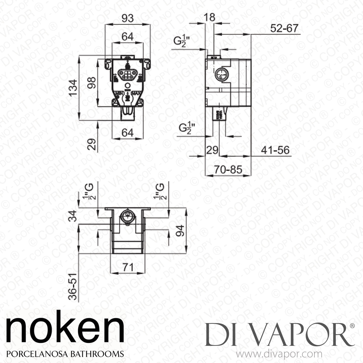 Noken 100283381 Concealed Bath Shower Valve 35mm Spare Parts ...