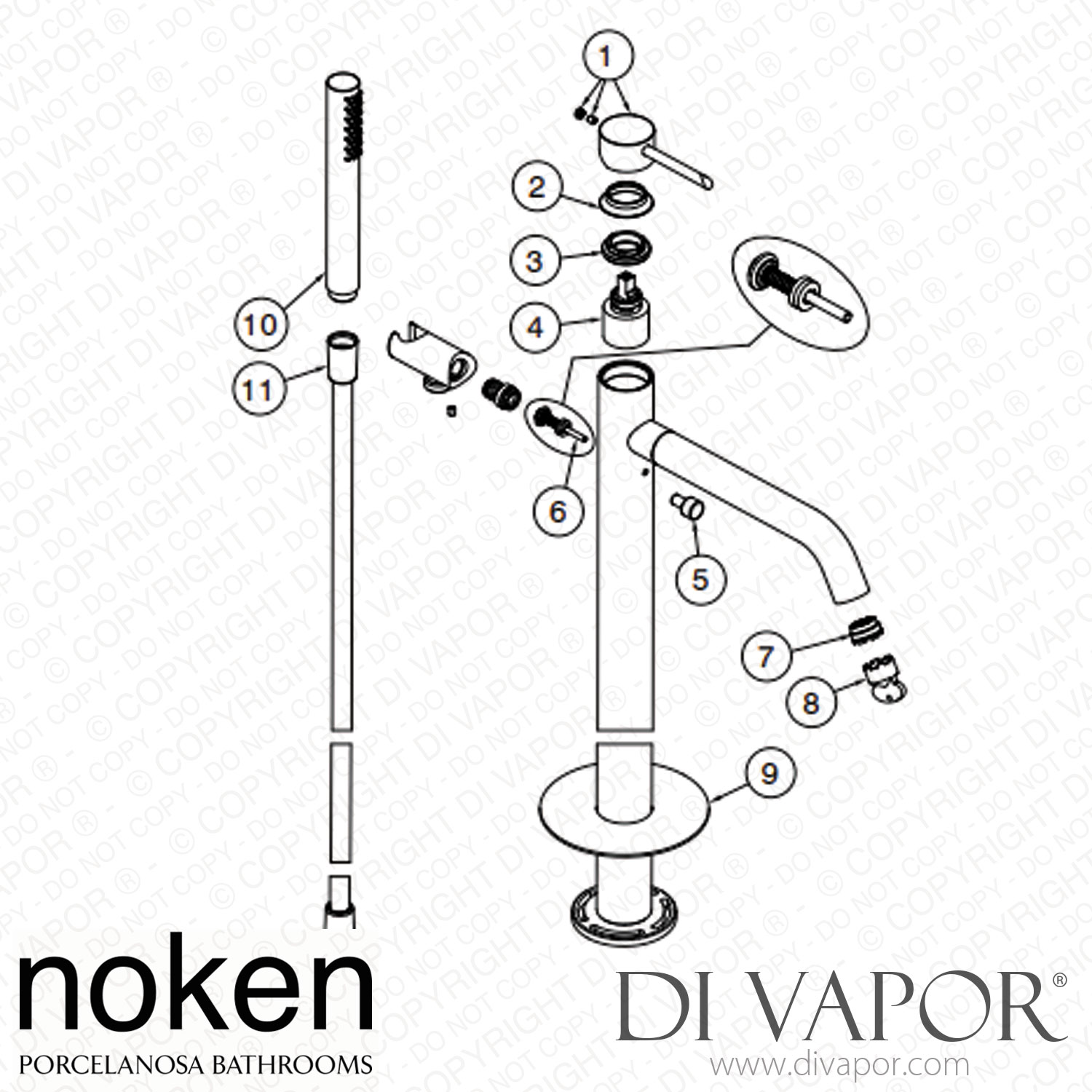 Noken 100283401 Floor Mounted Single Lever Bath Shower Mixer Spare ...