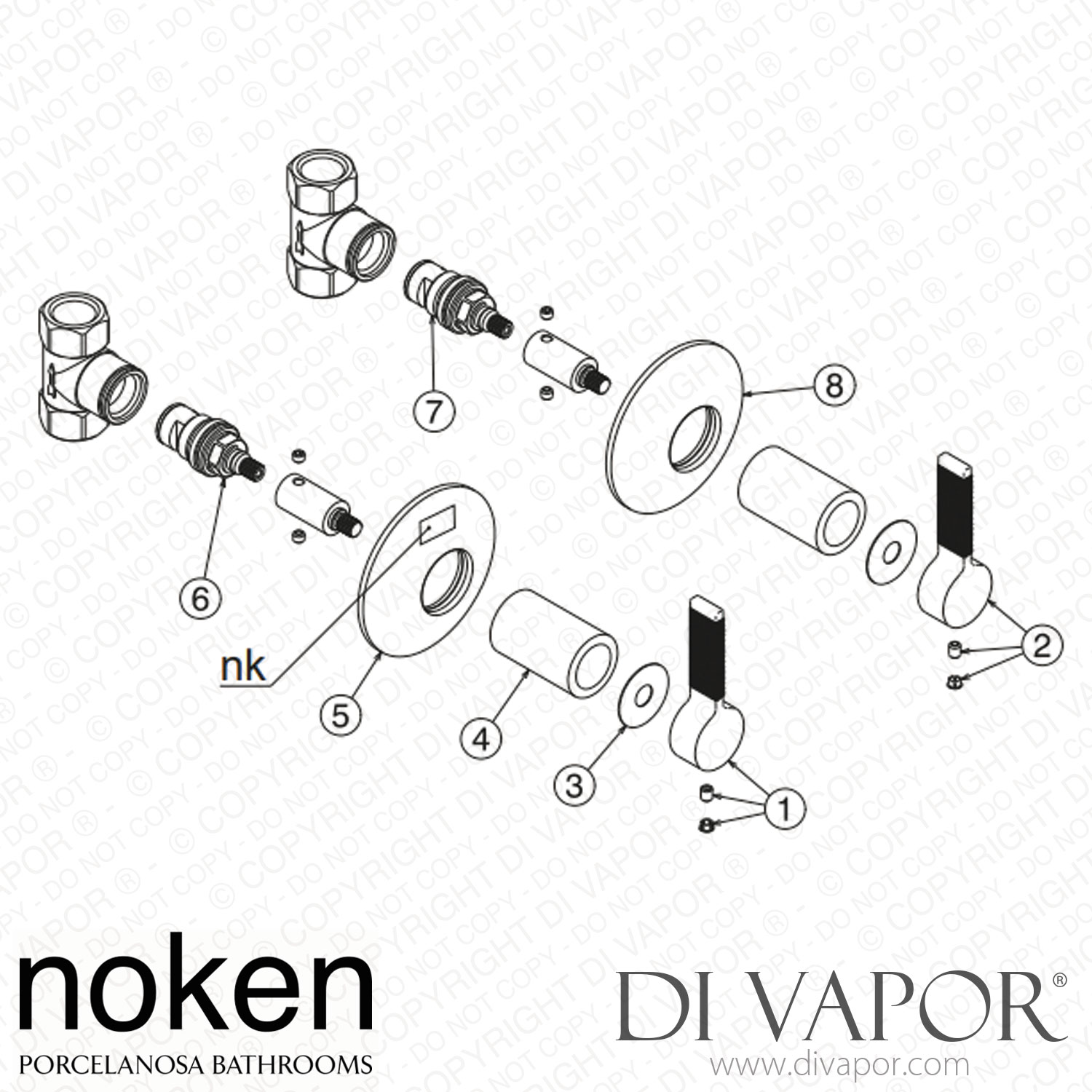 Noken 100301620 Set of 1/2 Inch Stop Valves Spare Parts (Porcelanosa NK)
