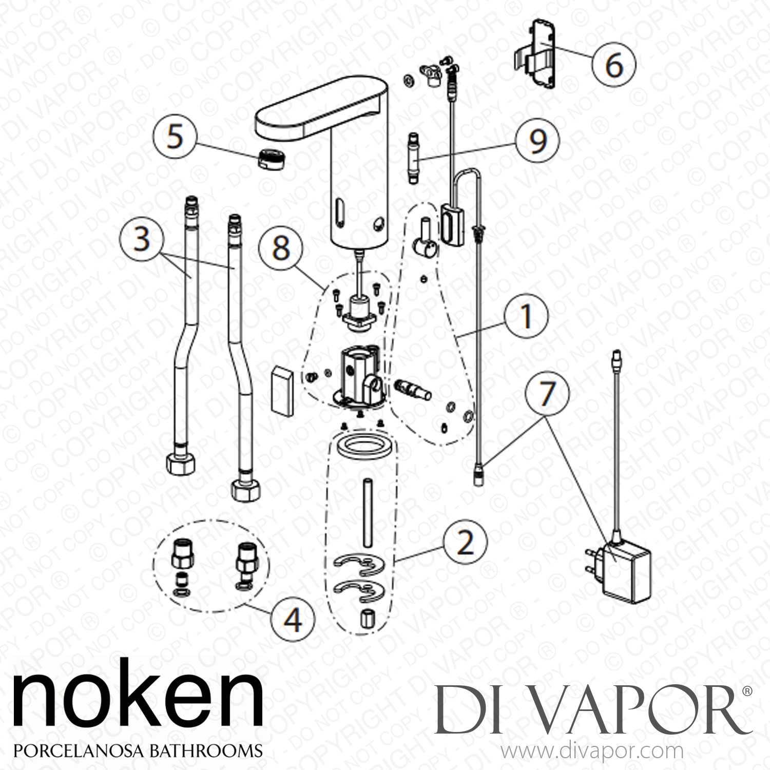 Noken Basin Mixer with Sensor Control with Two Water Inlets (100305323) Spare Parts