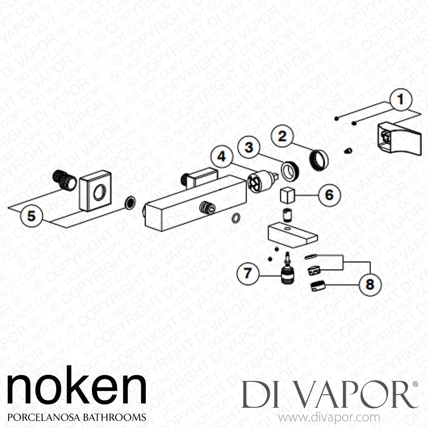 Noken Wall Mounted Exposed Bath Shower Mixer 1/2 Inch (100313213) Spare ...