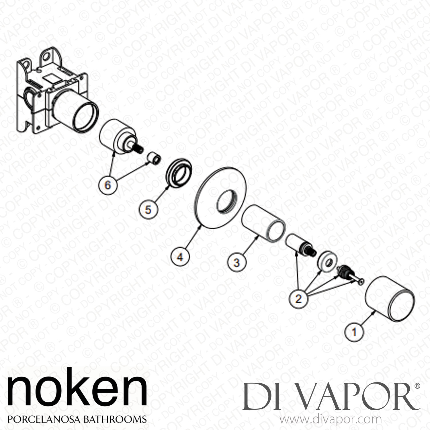 Noken 100324514 2 Ways Concealed Diverter Valve 1/2 Inch Spare Parts ...