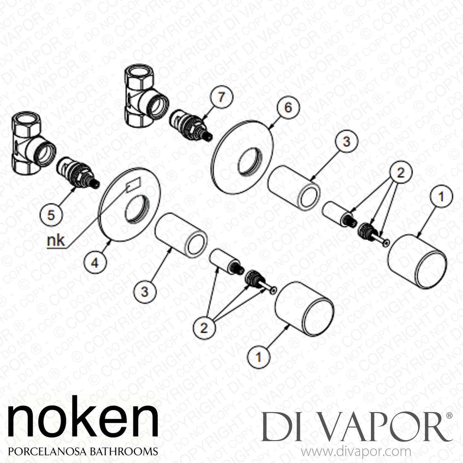 Noken 100324543 Set of 1/2 Inch Stop Valves Spare Parts (Porcelanosa NK)