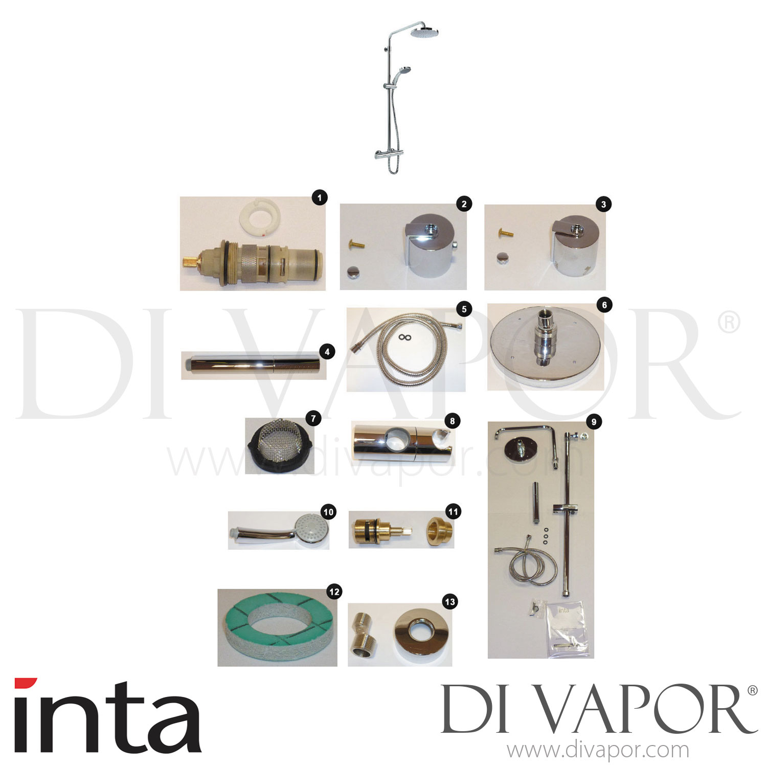 Inta 10032CP Deluge Optimo Thermostatic Bar Shower Spare Parts