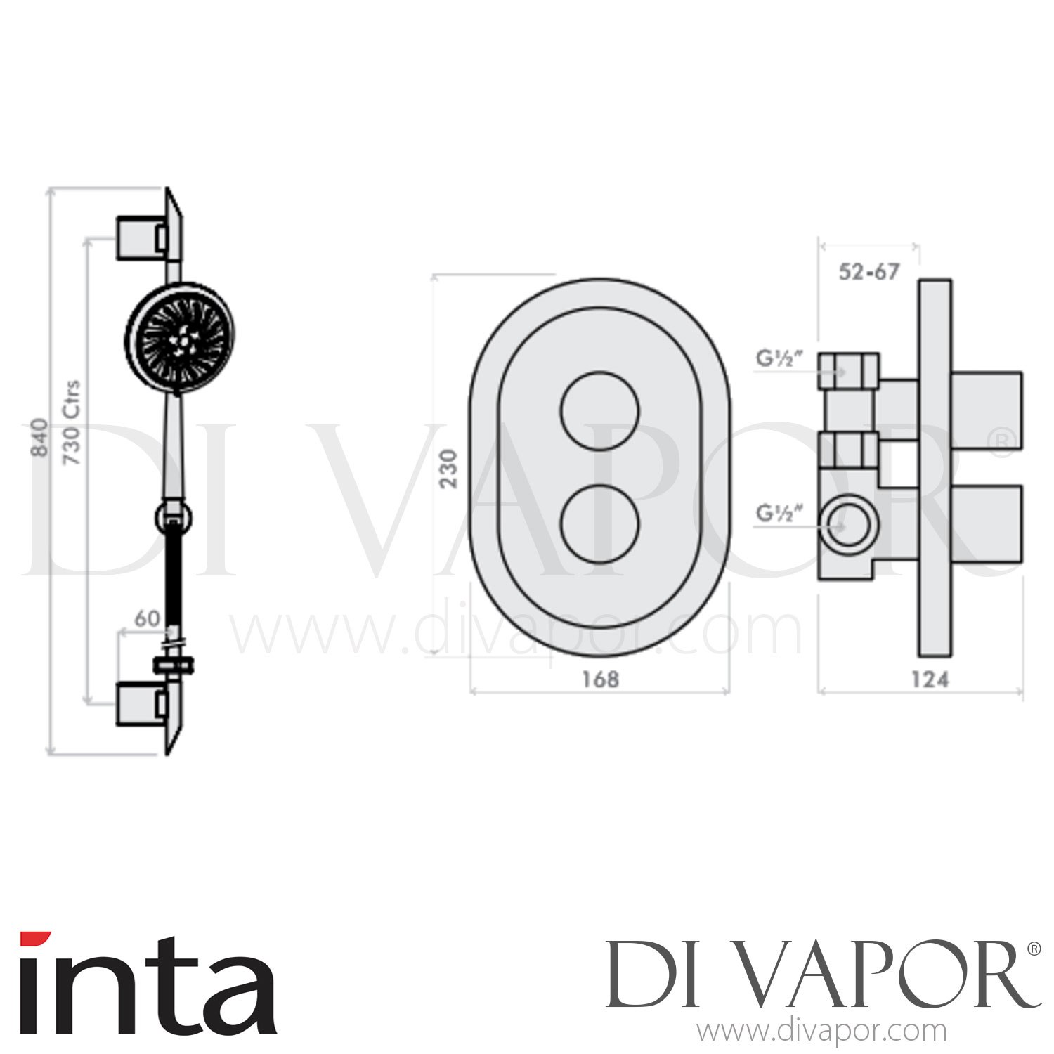 Inta 10033CP Deluge Thermostatic Concealed Shower with Pivoting ...