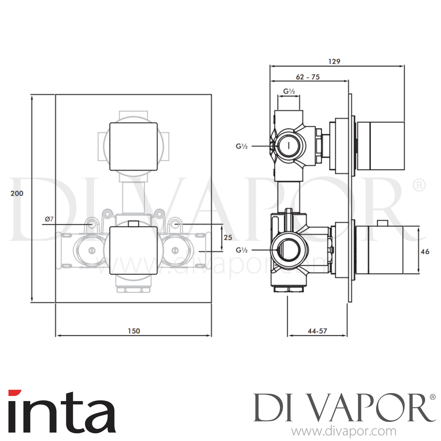 Inta 10076CP Infiniti Dual Control Thermostatic Concealed Shower Spare ...