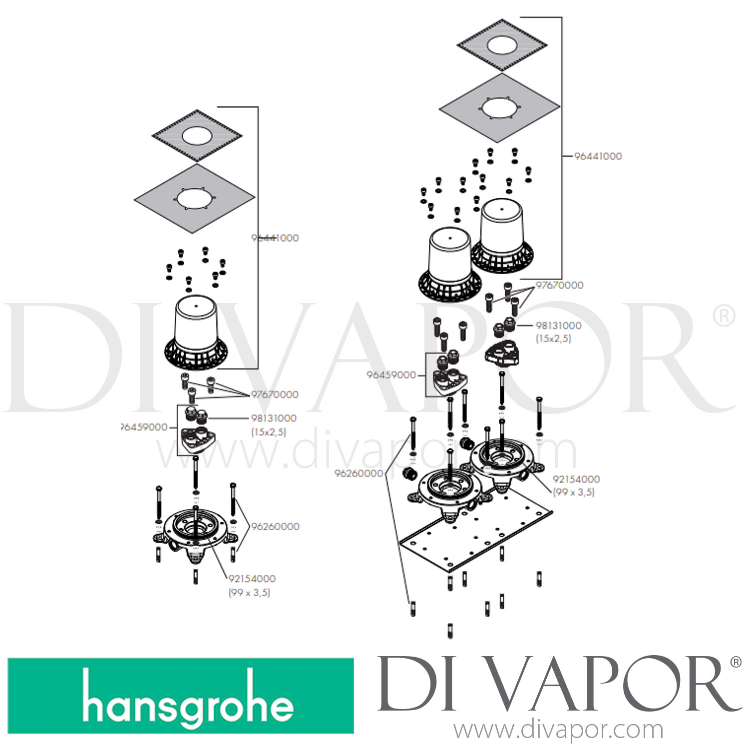 Hansgrohe 10452180 Basic Set for Mixers Floor-Standing >01/07 Spare Parts