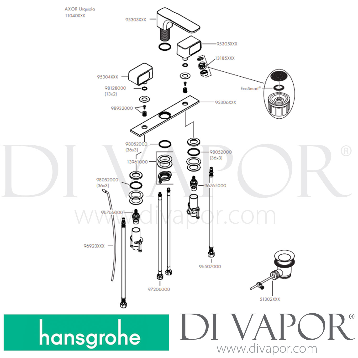 Hansgrohe 11040000 AXOR Urquiola 3-Hole Basin Mixer 50 with Plate and ...
