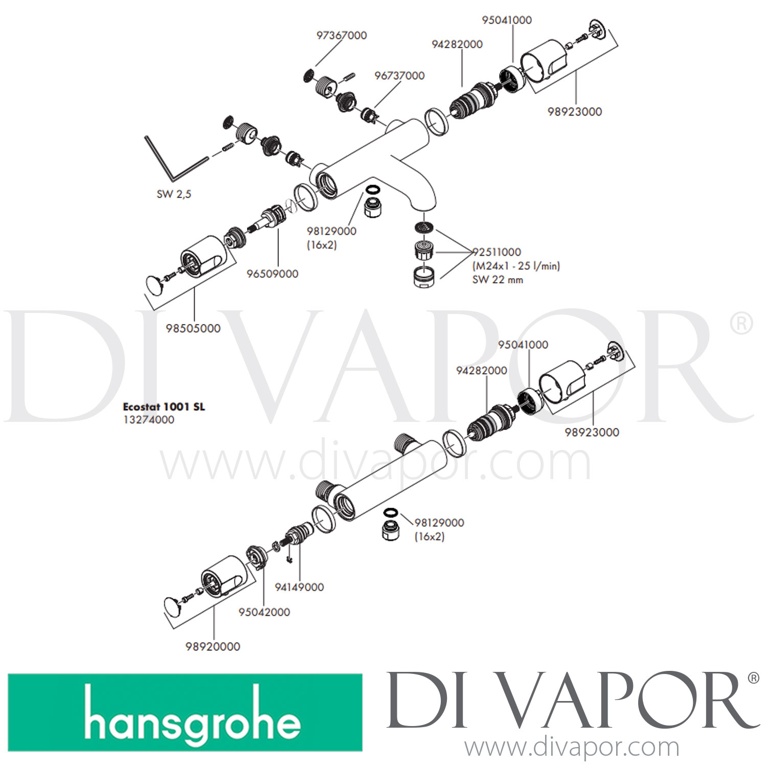 Hansgrohe 13242000 Ecostat Ecostat 1001 Sl Thermostatic Bath Mixer for ...