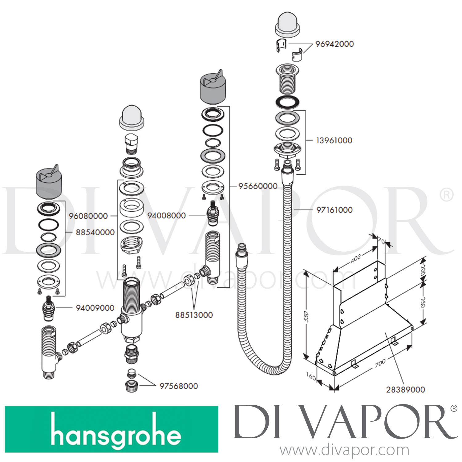 Hansgrohe 13244180 Basic Set for 4-Hole Rim Mounted Bath Mixer >06/09 ...