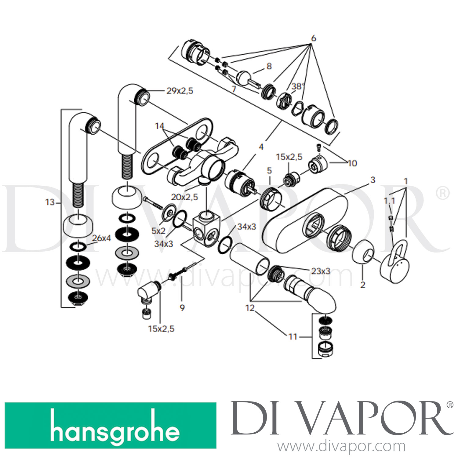 Hansgrohe 13430330 AXOR Uno Color Single Lever Bath Mixer 01/98 - 05/03 ...