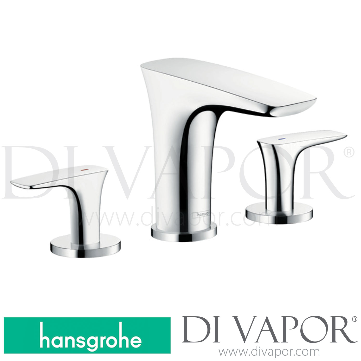 Hansgrohe 15073000 PuraVida 3-Hole Basin Mixer 100 with Push-Open Waste ...