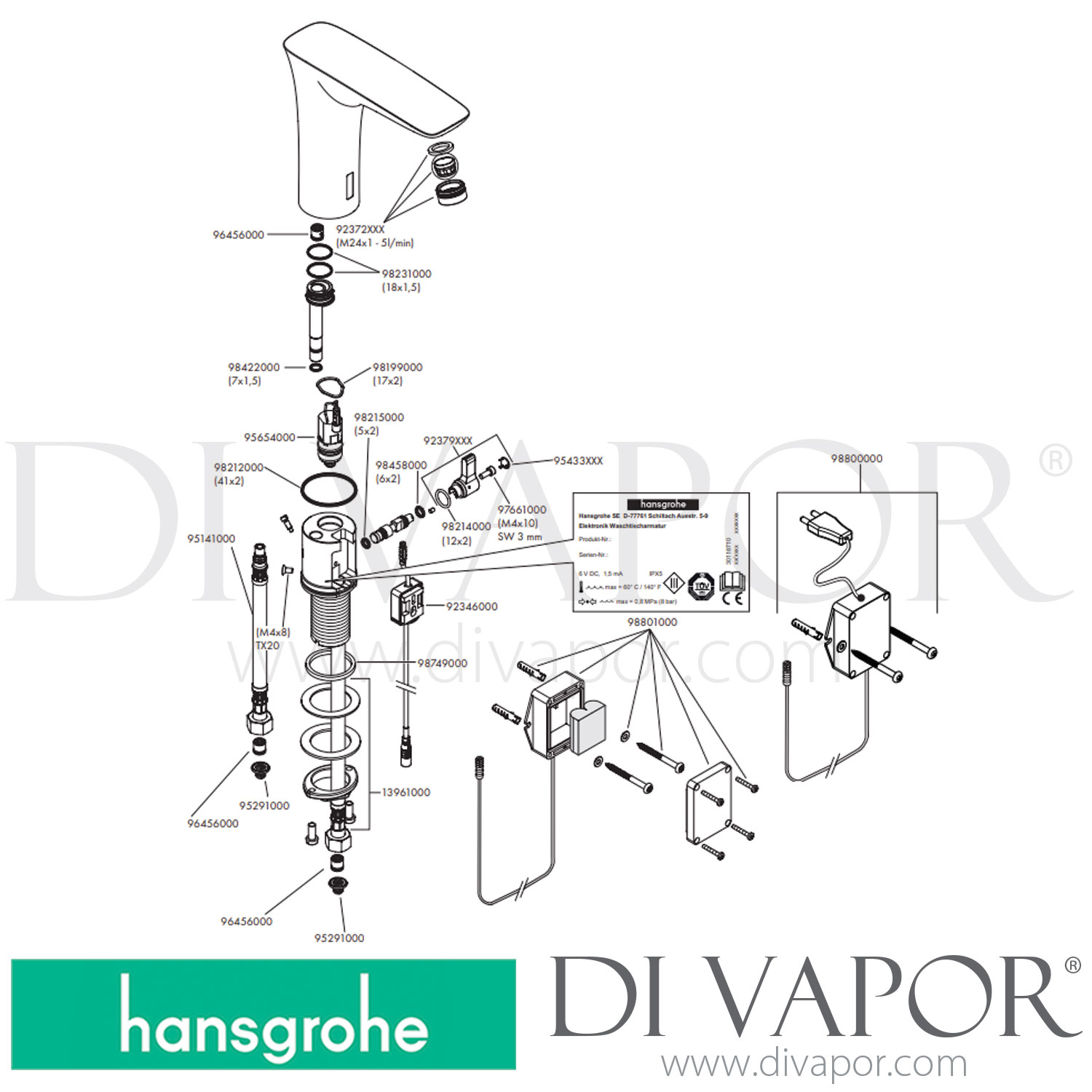 Hansgrohe 15170400 PuraVida Electronic Basin Mixer with Temperature ...