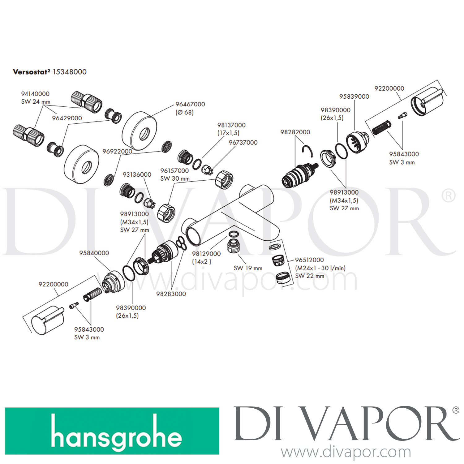Hansgrohe 15348000 Versostat? Bath Thermostat for Exposed Installation ...