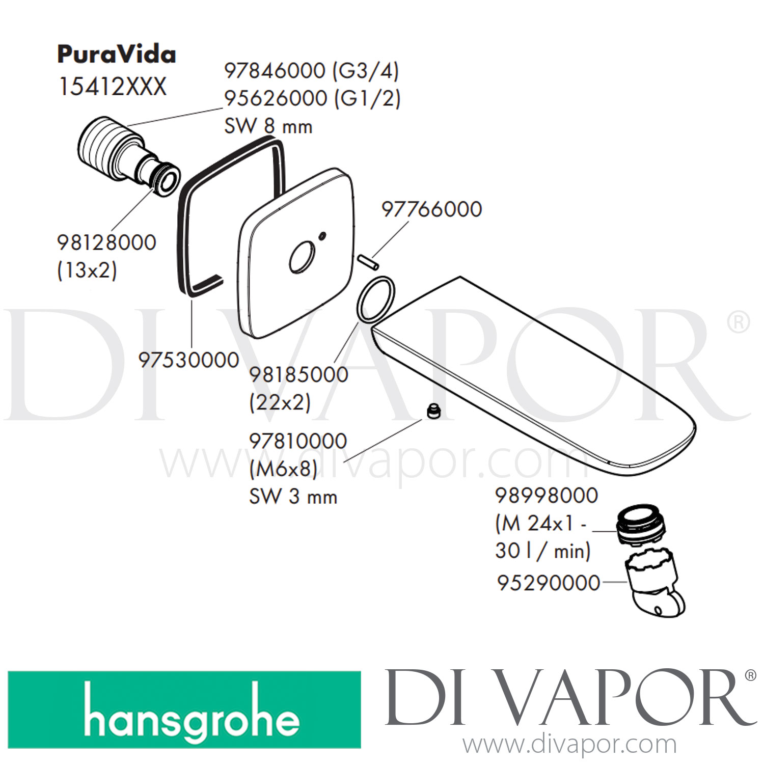 Hansgrohe 15412400 PuraVida Bath Spout >01/10 Spare Parts