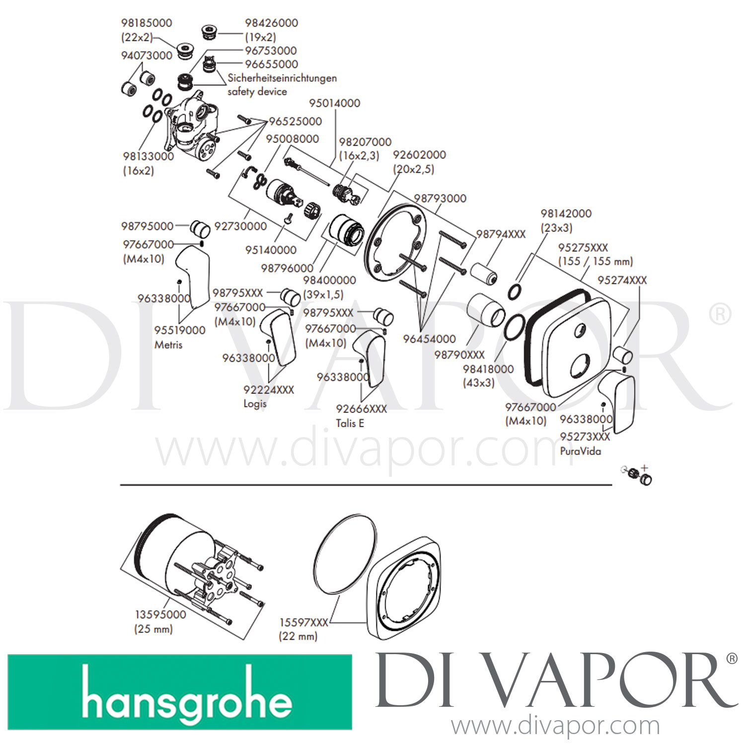 Hansgrohe 15447000 PuraVida Single Lever Bath Mixer for Concealed Installation with Integrated ...