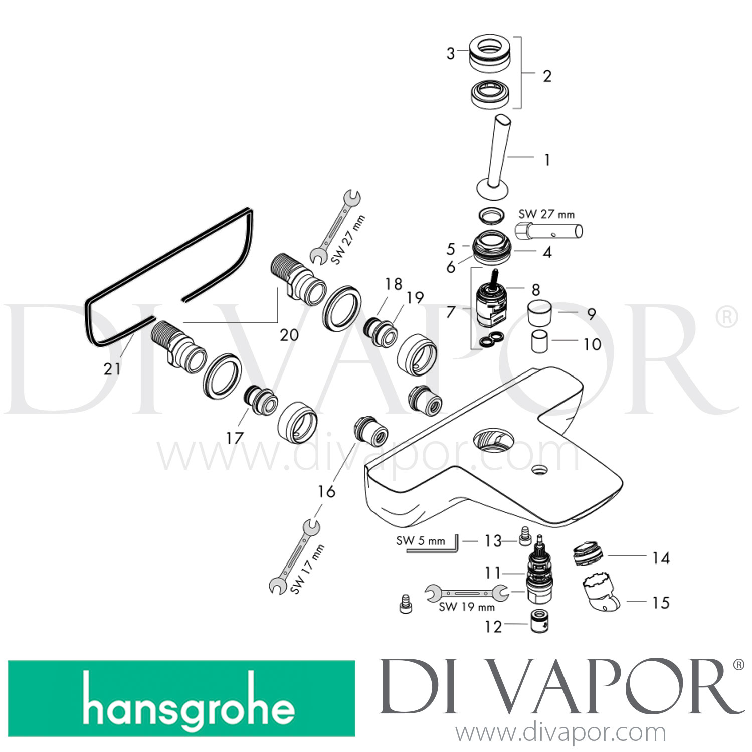 Hansgrohe 15472000 PuraVida Single Lever Bath Mixer for Exposed ...