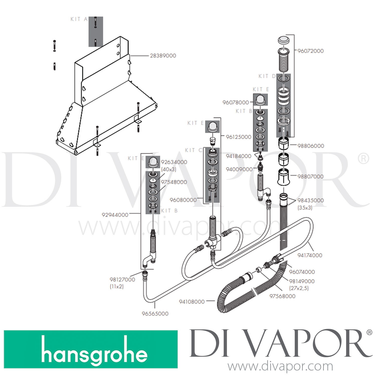 Hansgrohe 15480187 Basic Set for 4-Hole Rim Mounted Bath Mixer >12/20 ...
