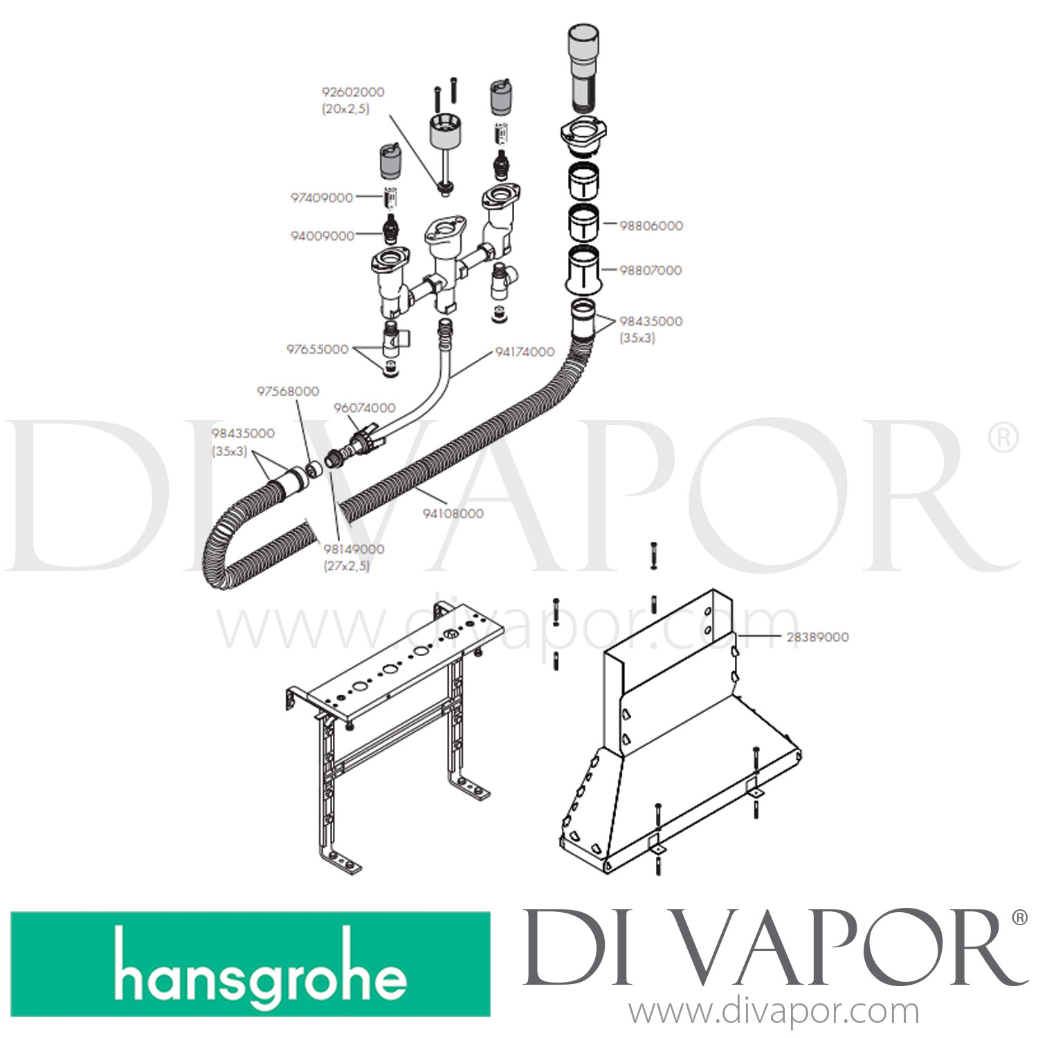 Hansgrohe 15481187 Basic Set for 4-Hole Tile Mounted Bath Mixer >11/18 ...