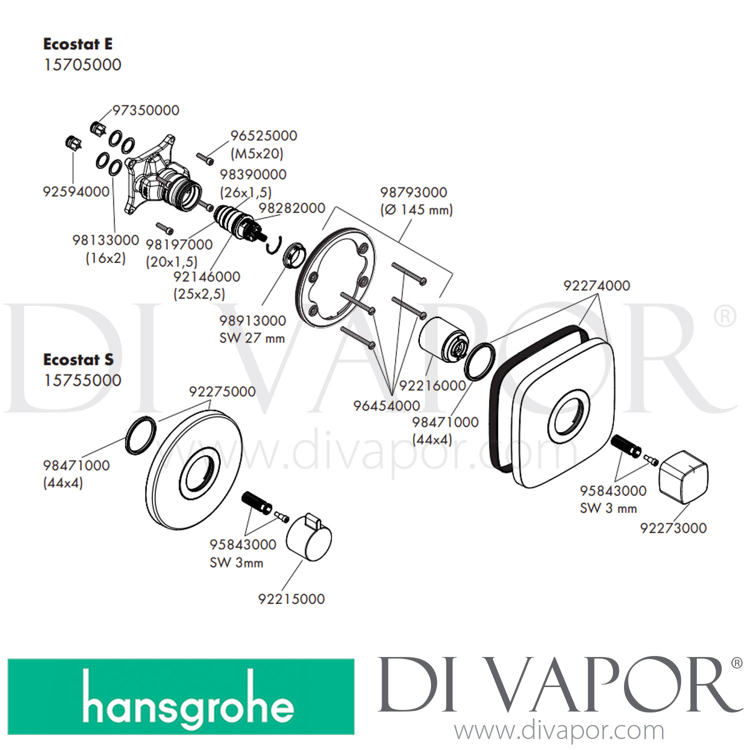 Hansgrohe 15705000 Ecostat E Thermostat for Concealed Installation >05/ ...