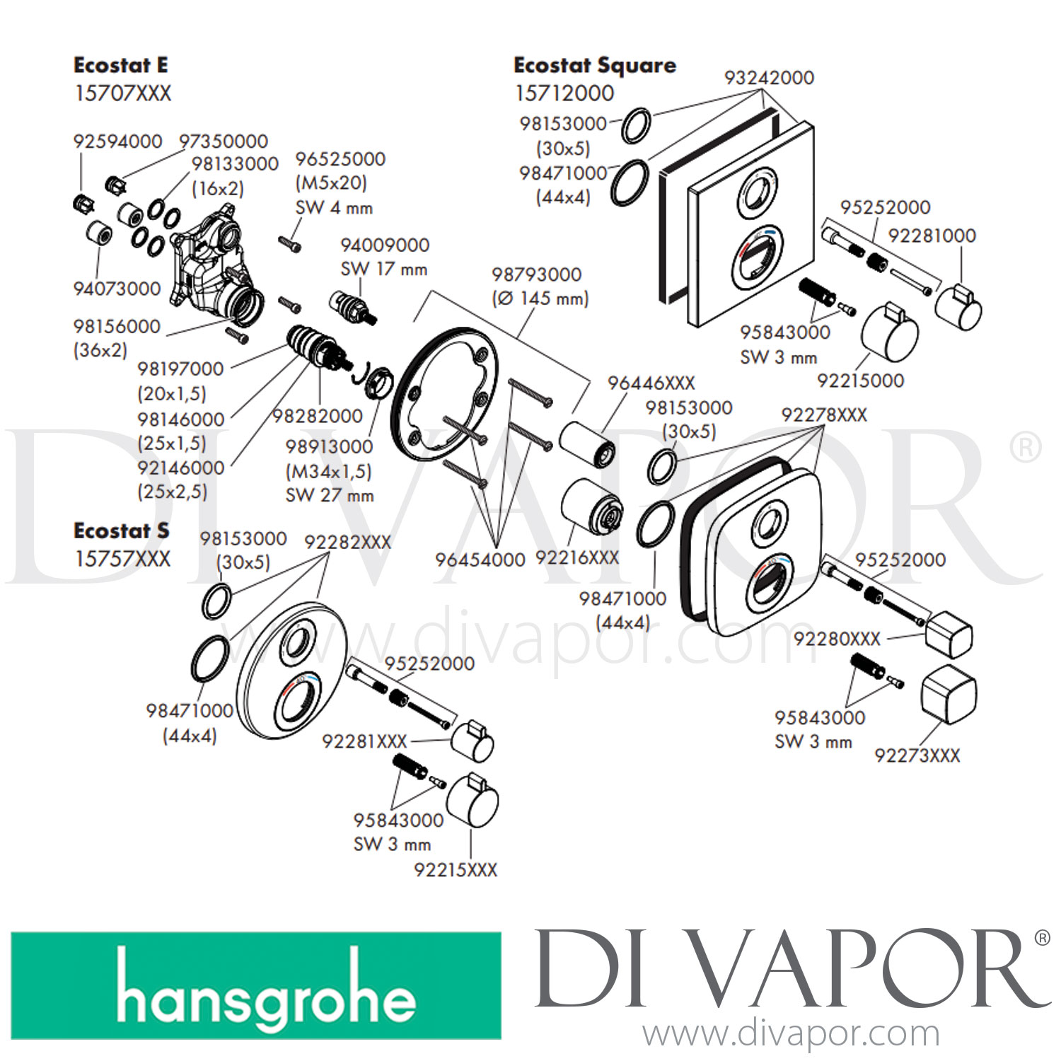 Hansgrohe 15707000 Ecostat E Thermostat for Concealed Installation for 1 Function >05/14 Spare Parts