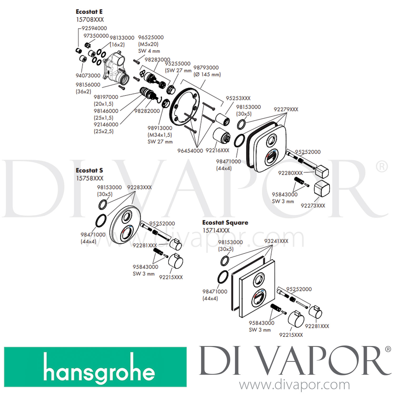 Hansgrohe 15714000 Ecostat Square Thermostat for Concealed Installation ...