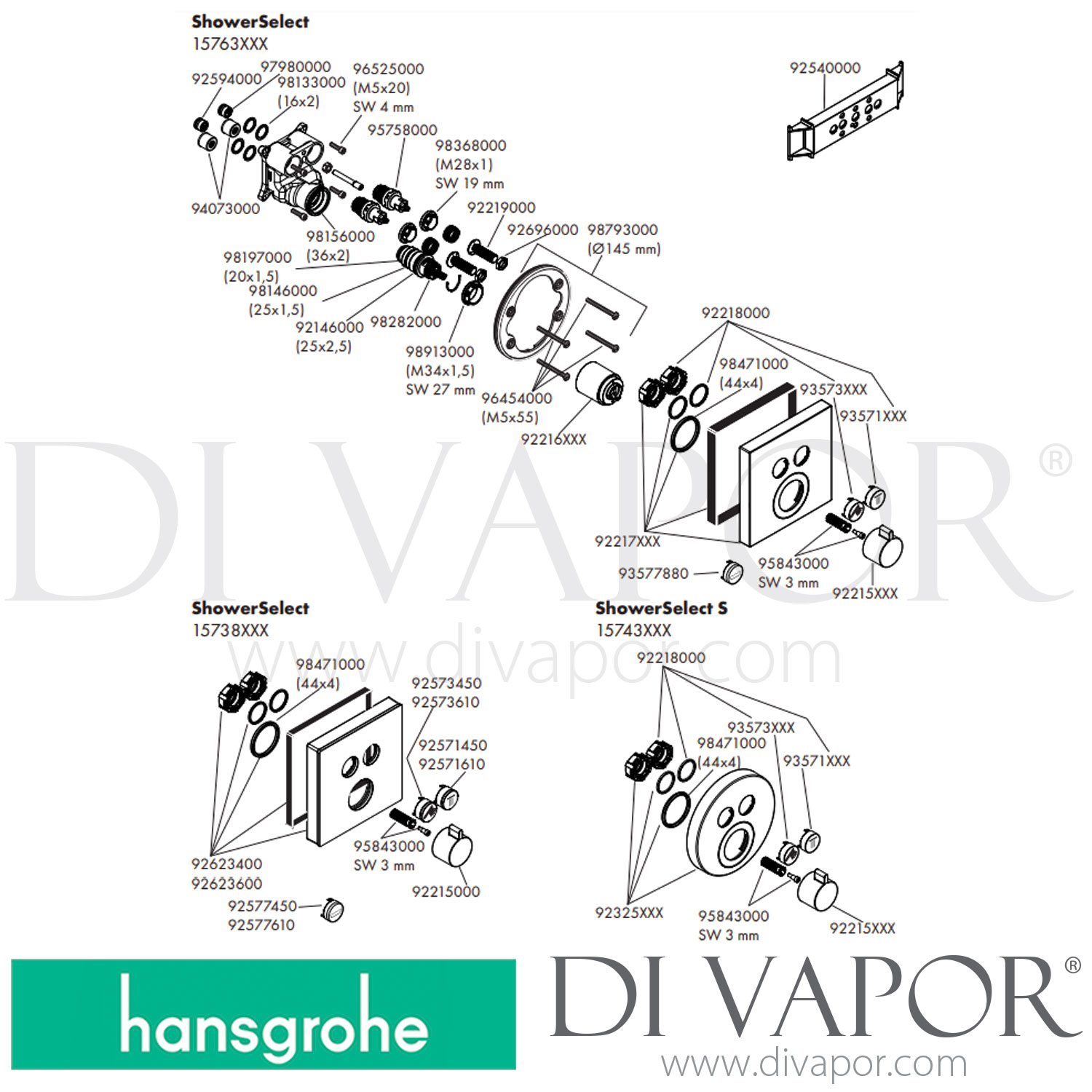 Hansgrohe 15738600 ShowerSelect Glass Thermostat for Concealed ...