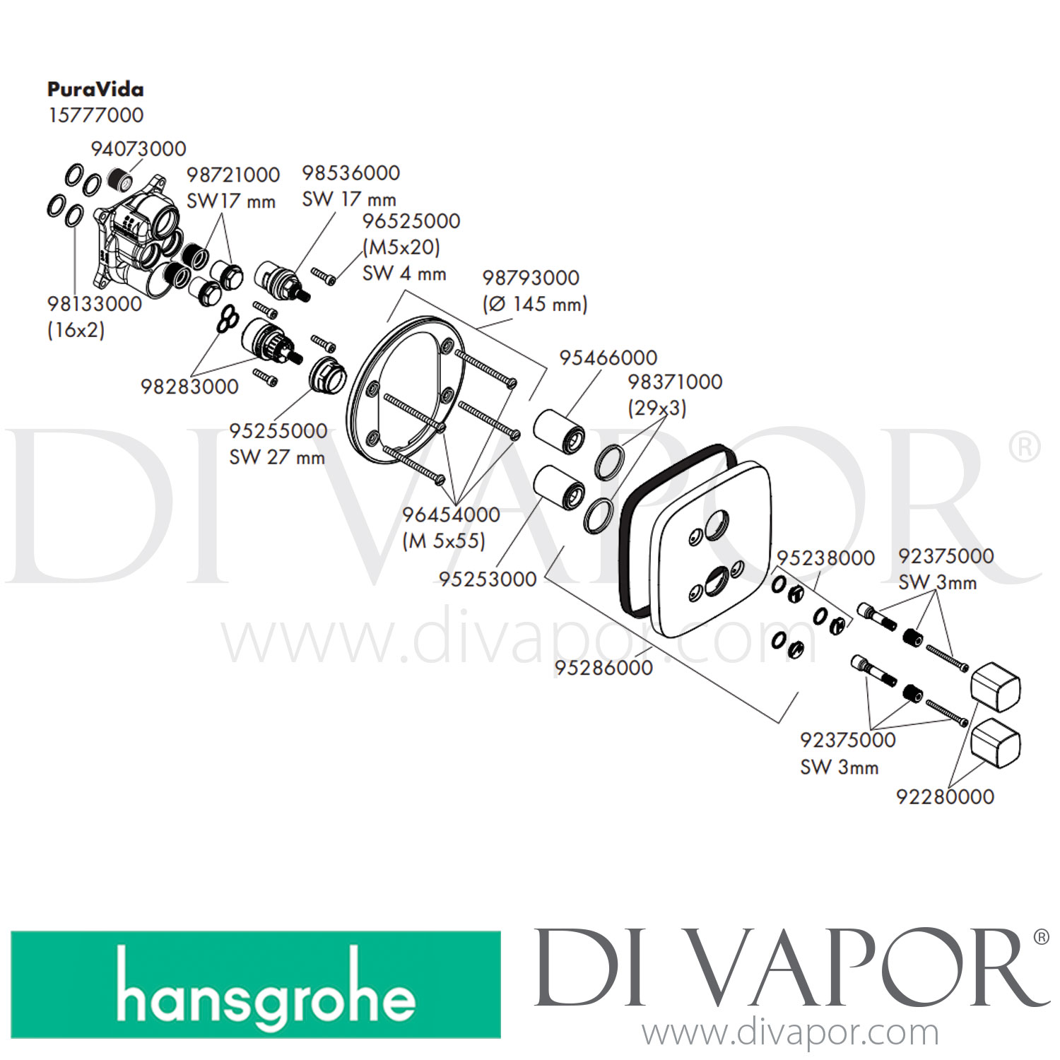 Hansgrohe 15777000 PuraVida Shut-Off/ Diverter Valve Icontrol for ...