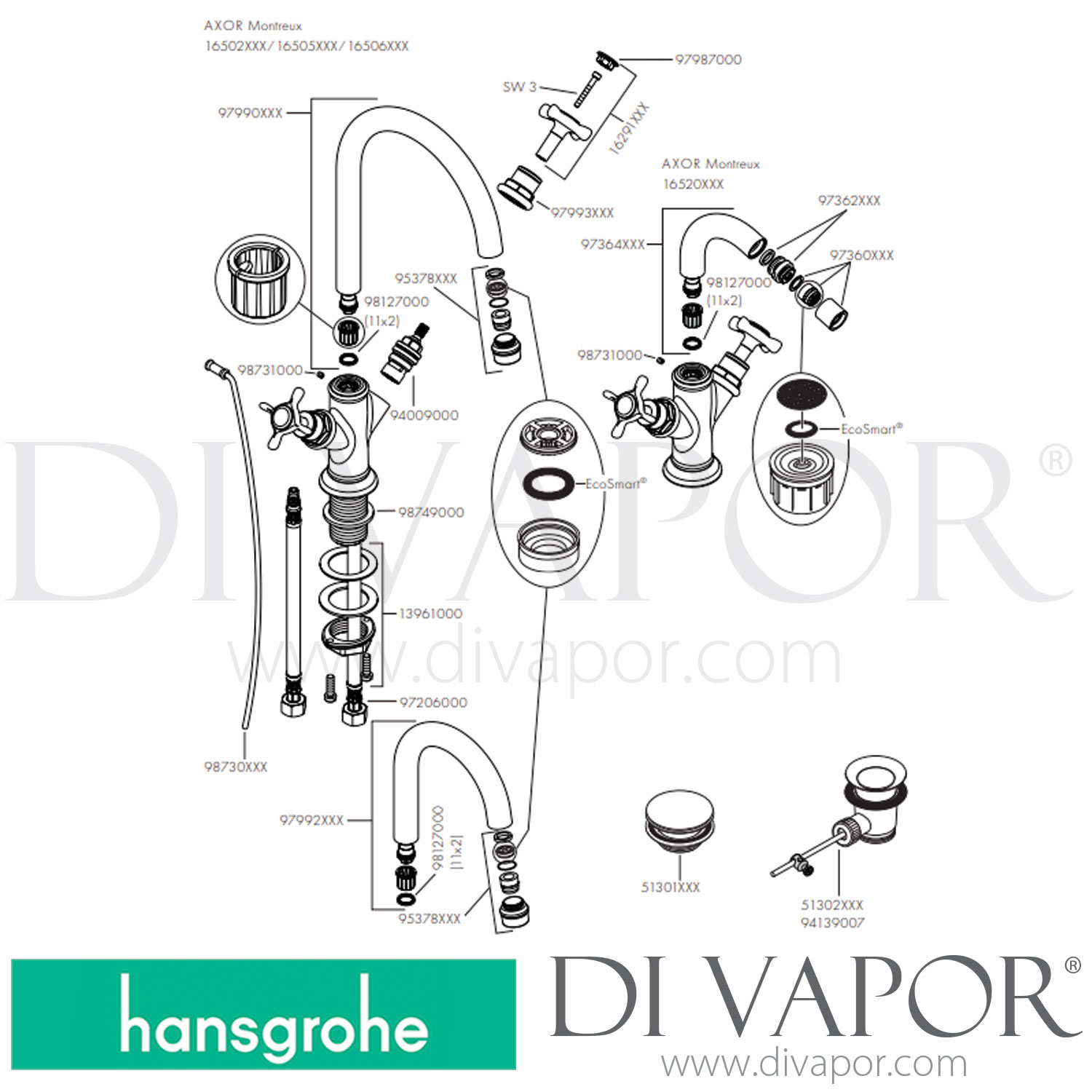 Hansgrohe 16502000 AXOR Montreux 2-Handle Basin Mixer 210 with Cross ...