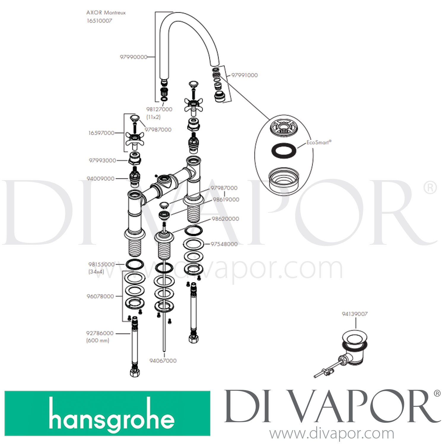 Hansgrohe 16510007 AXOR Montreux 2-Handle Basin Mixer 220 with Cross ...