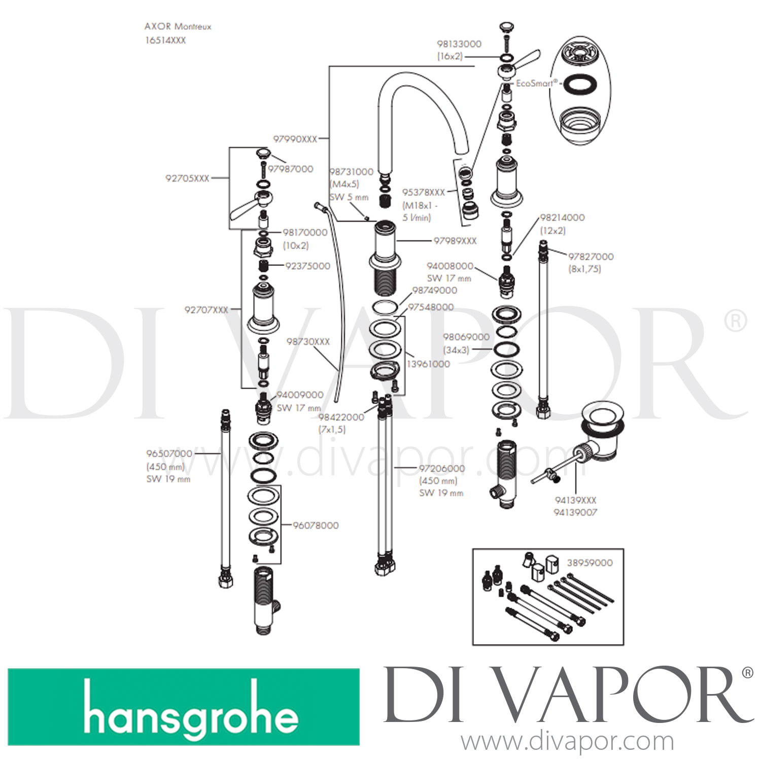 Hansgrohe 16514000 AXOR Montreux 3-Hole Basin Mixer 180 with Lever ...