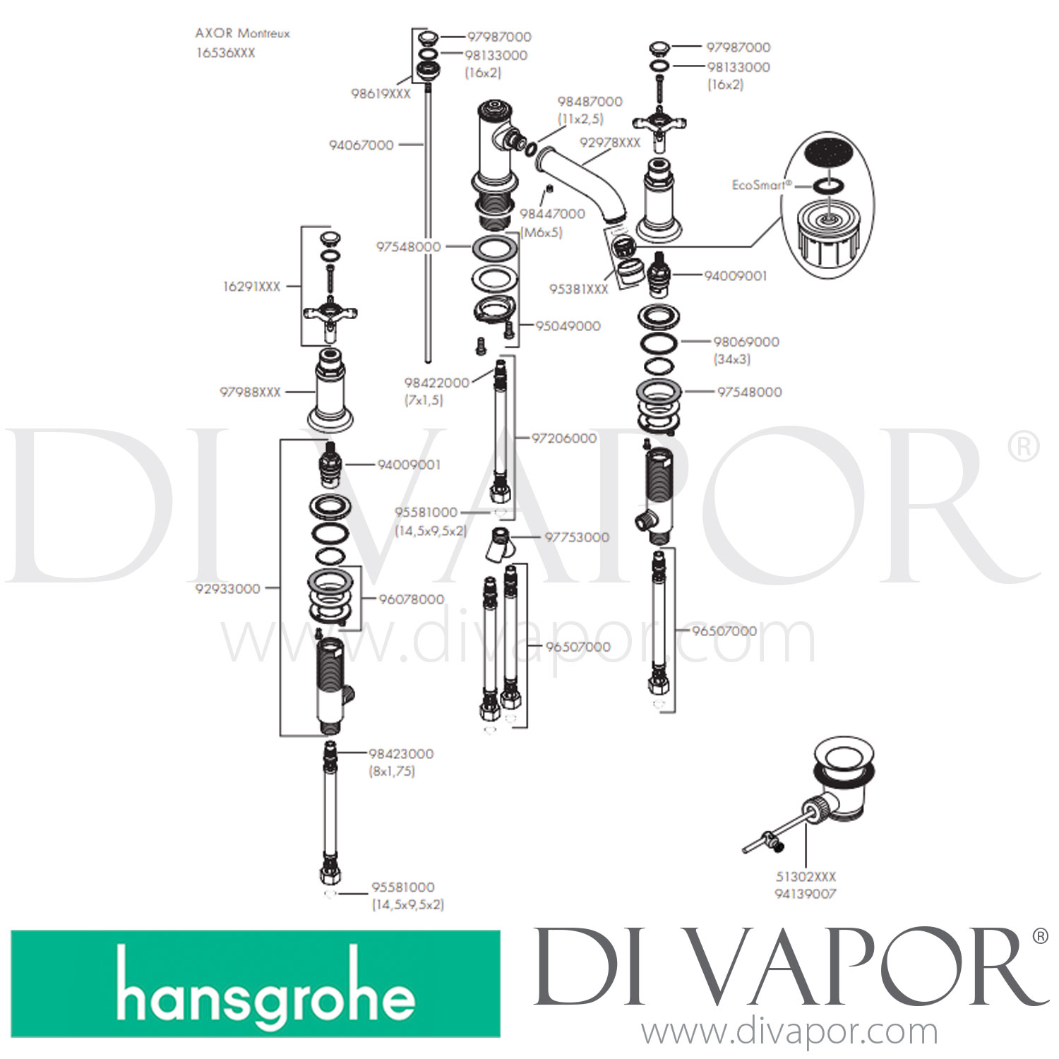 Hansgrohe 16536000 AXOR Montreux 3-Hole Basin Mixer 30 with Cross ...